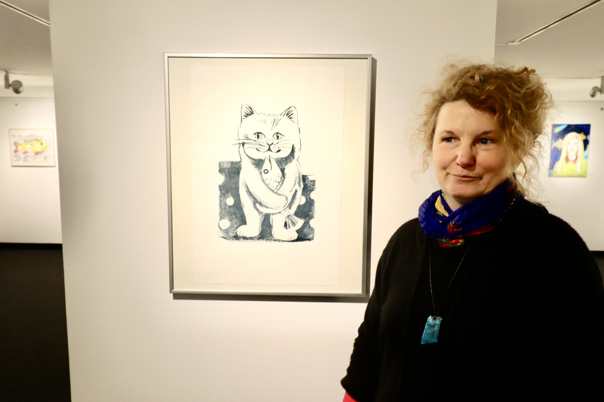 Schwarze Katze mit Fisch – Diana Achtzig